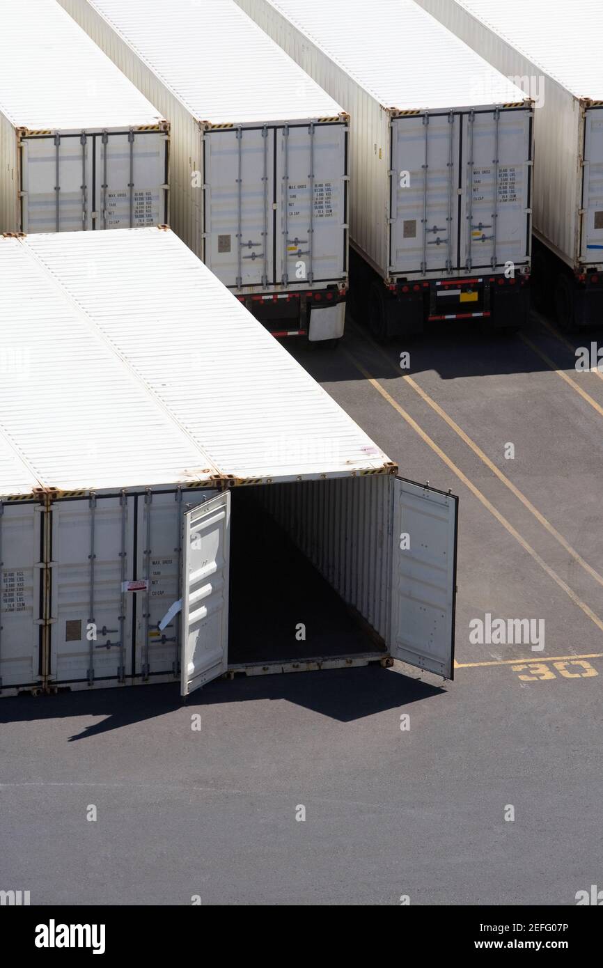 High angle view of cargo containers at a commercial dock Stock Photo ...