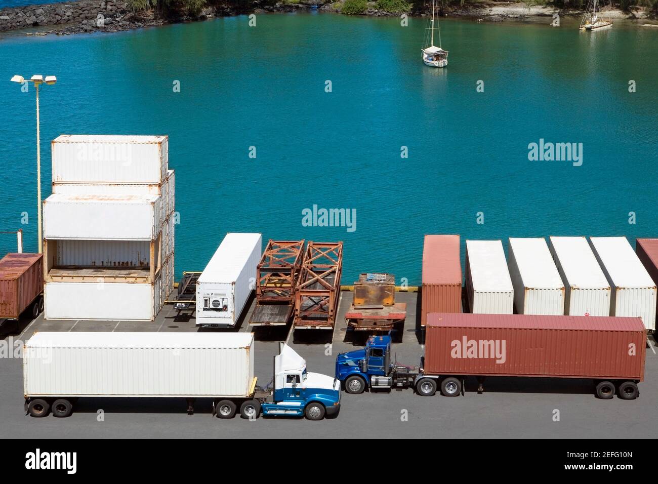 High angle view of cargo containers at a commercial dock Stock Photo ...