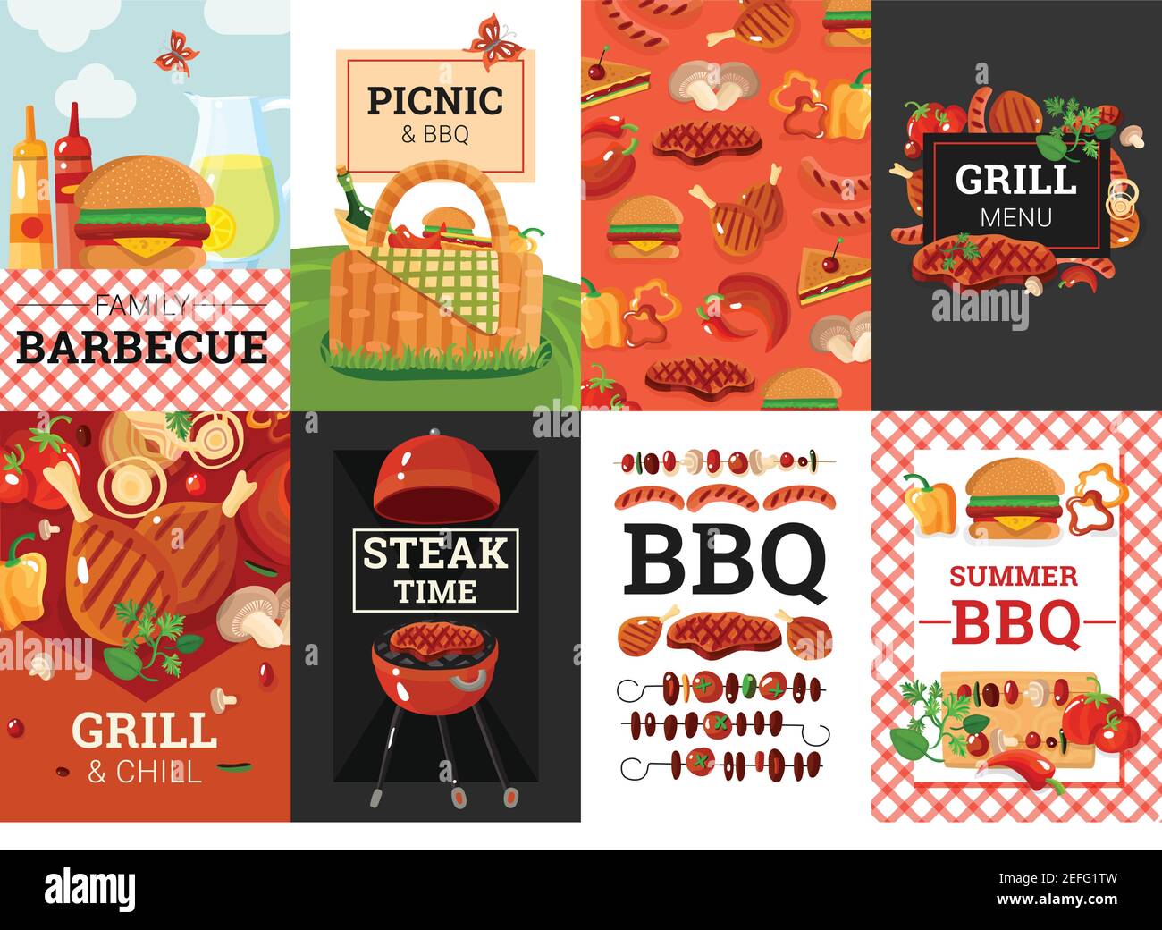 Barbecue grill picnic summer outdoor party weekend 8 banners ...