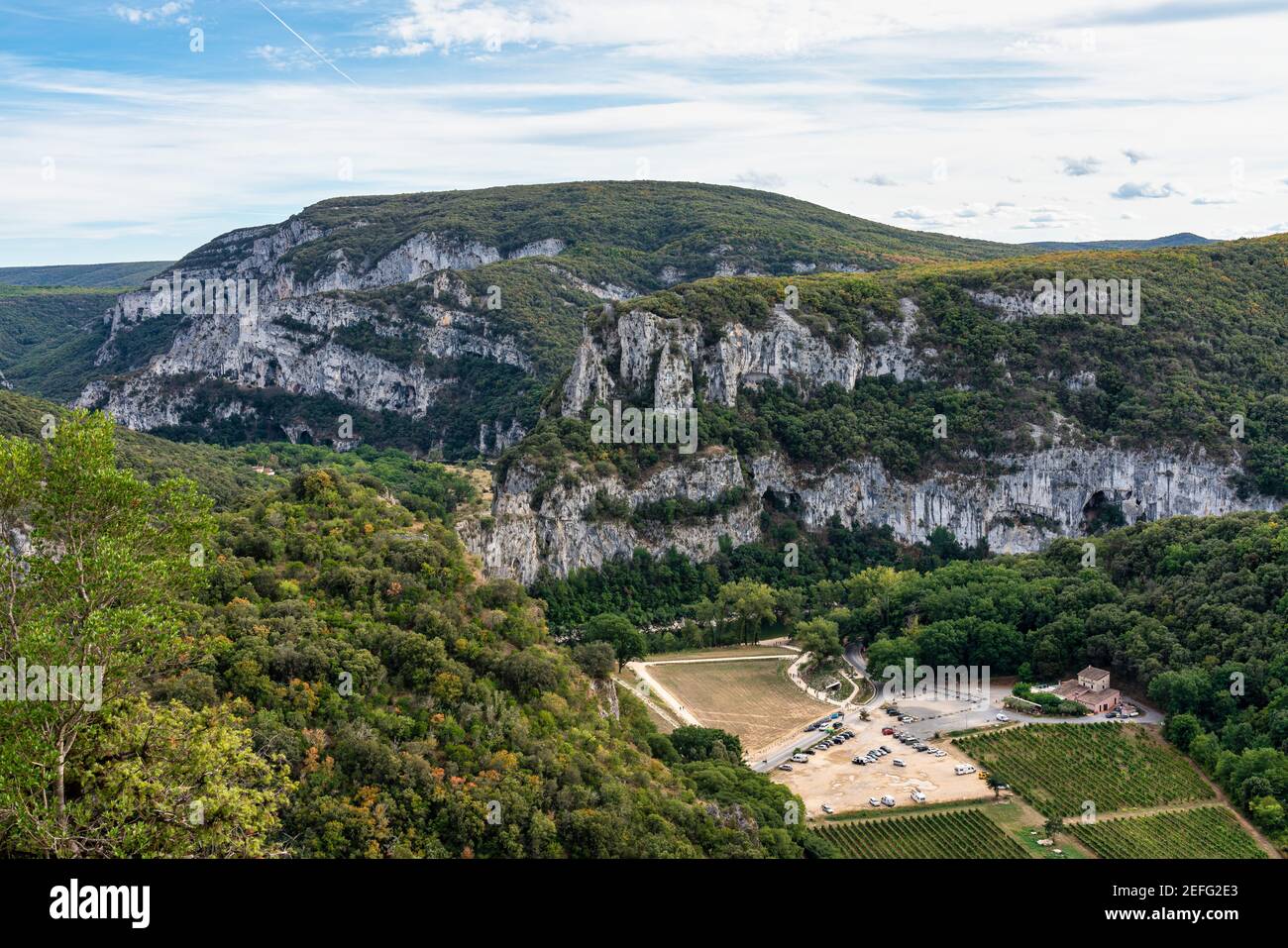 Landscape view around the village Vallon Pont d'Arc and the Ardeche ...