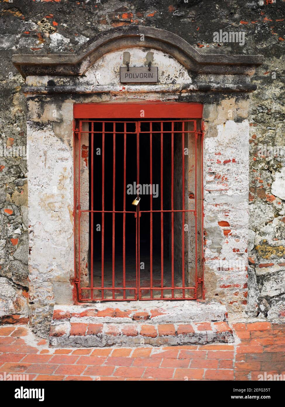Padlock on a prison cell, Castillo de San Felipe, Cartagena, Colombia ...