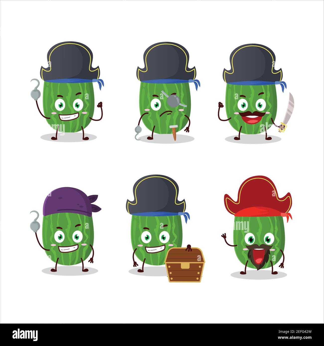 Cartoon character of cucamelon with various pirates emoticons. Vector ...