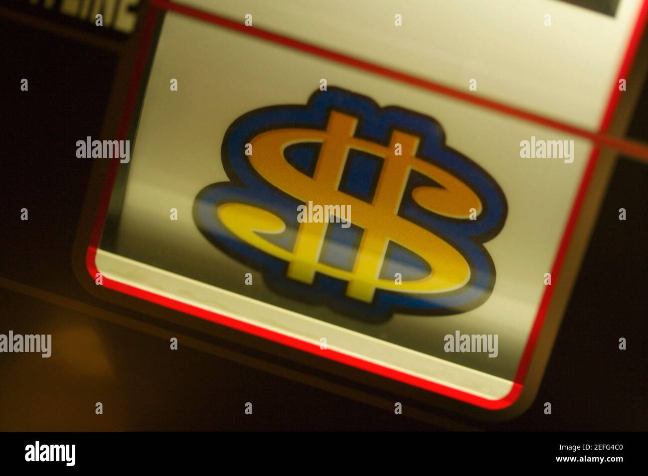 Close-up of a dollar sign on a slot machine in a casino, Las Vegas ...