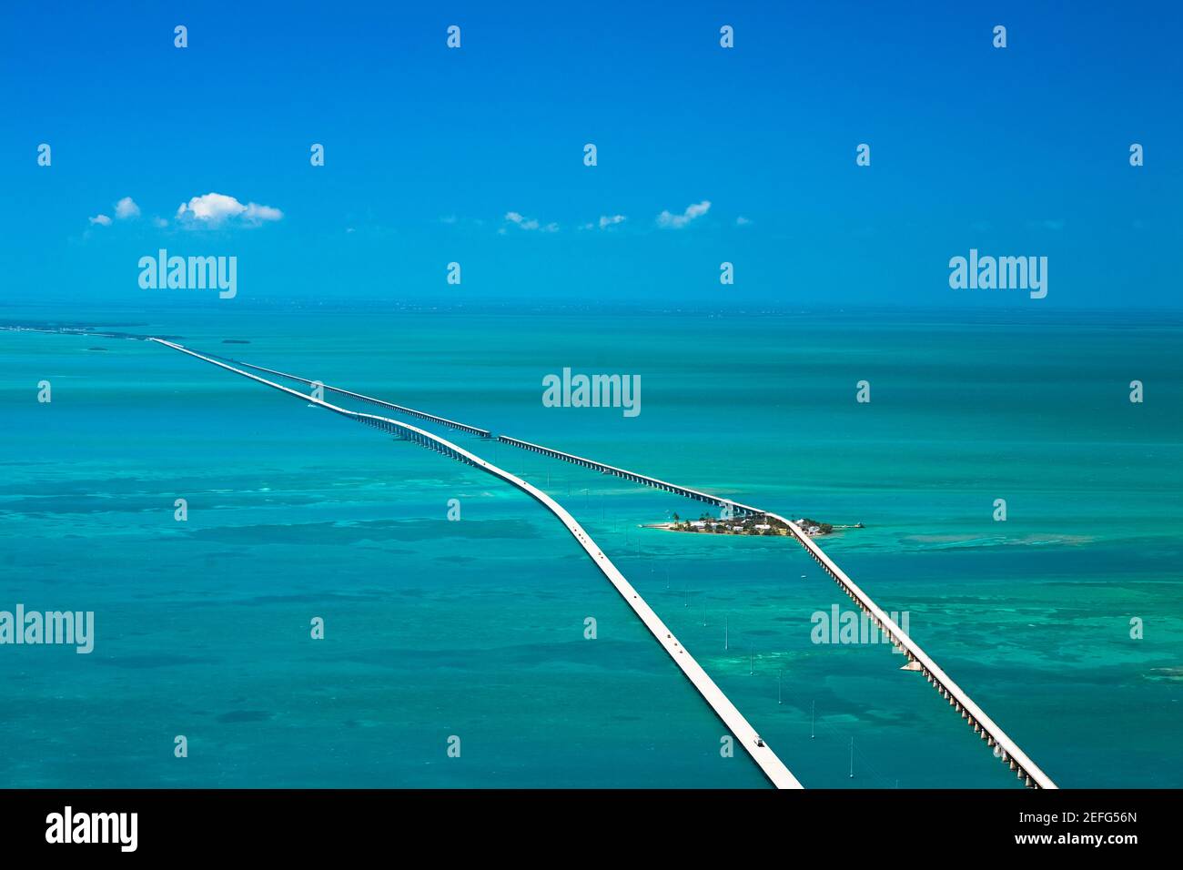 Aerial view of two bridges over the sea, Florida Keys, Florida, USA ...