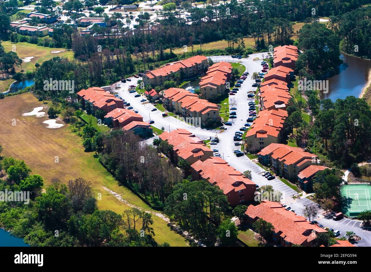 Aerial view of buildings along a road, Orlando, Florida, USA Stock ...