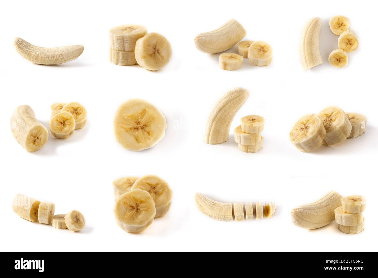 Collage of banana photos isolated on white background Stock Photo - Alamy