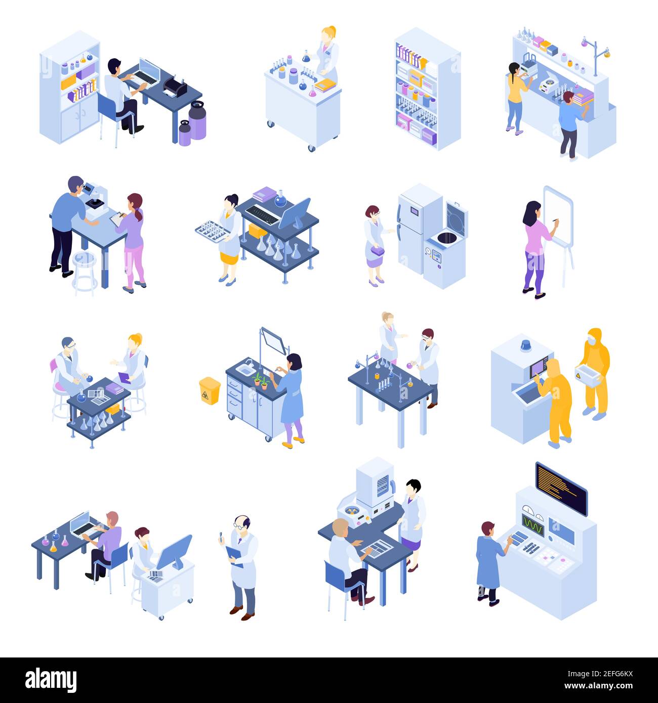 Colored isometric scientific laboratory icon set with laboratory ...