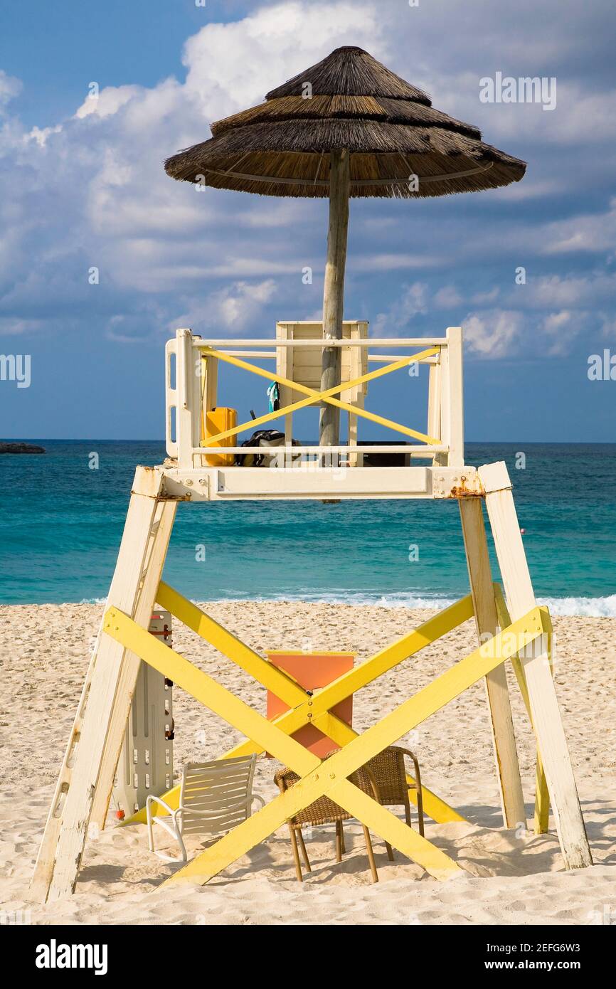 Lifeguard hut on the beach, Cable Beach, Nassau, Bahamas Stock Photo ...