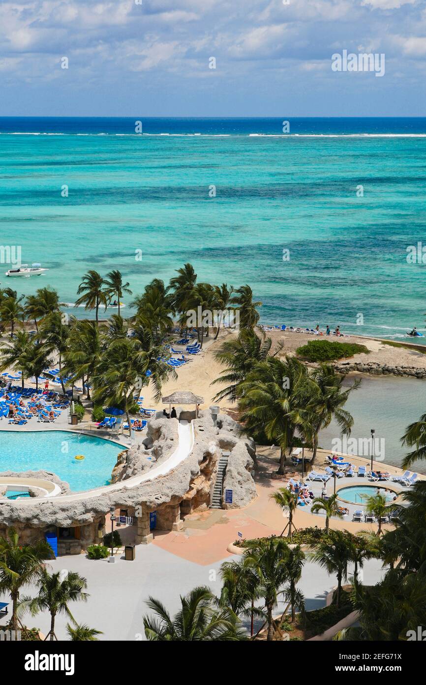 High angle view of a beach, Cable Beach, Nassau, Bahamas Stock Photo ...
