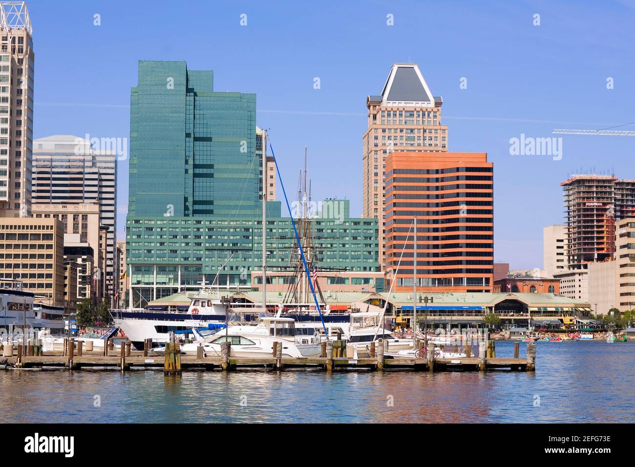 Boats moored at a harbor, Inner Harbor, Baltimore, Maryland, USA Stock ...