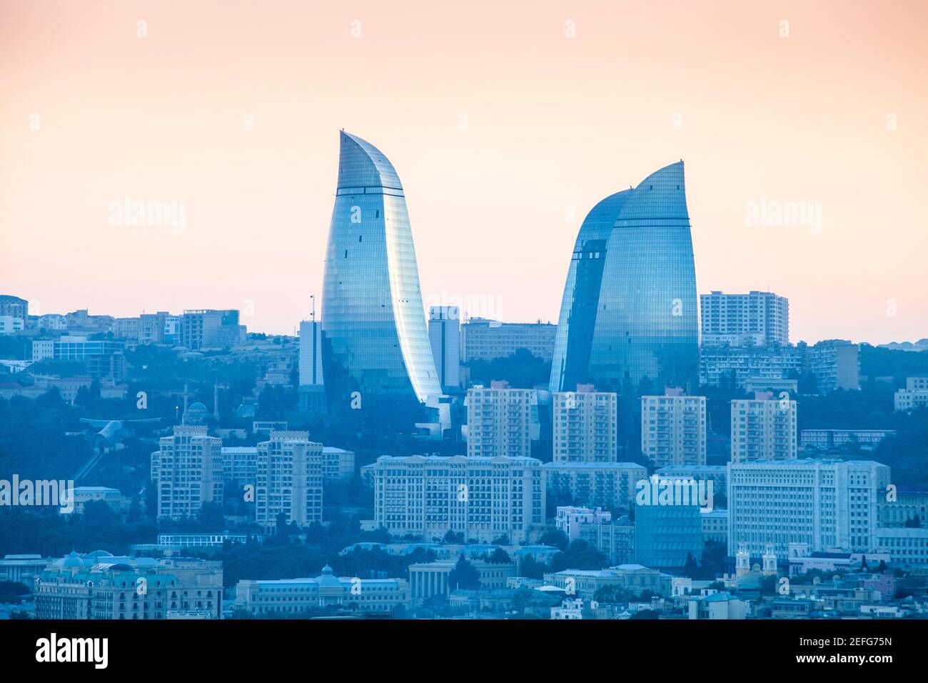 Azerbaijan, Baku, View of Baku looking towards Flame Towers Stock Photo ...