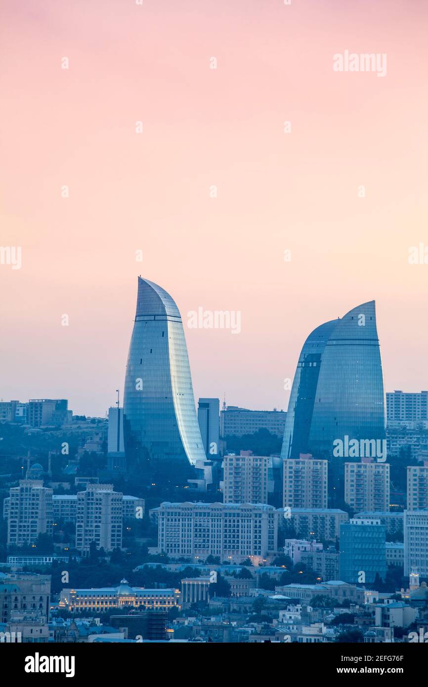 Azerbaijan, Baku, View of Baku looking towards Flame Towers Stock Photo ...