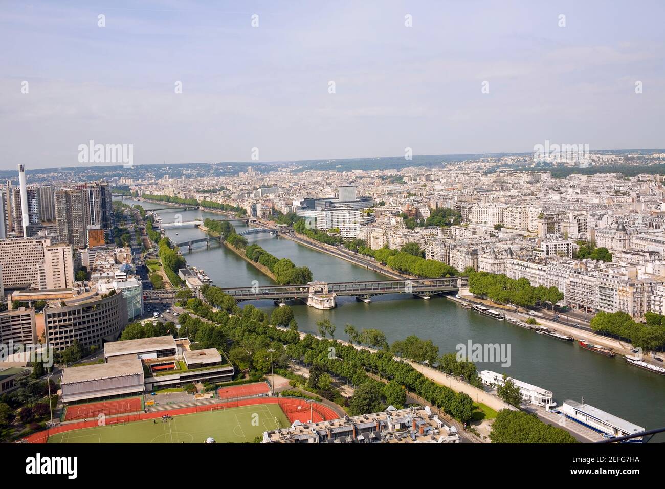 High angle view of a river passing through a city, Seine River, Paris ...