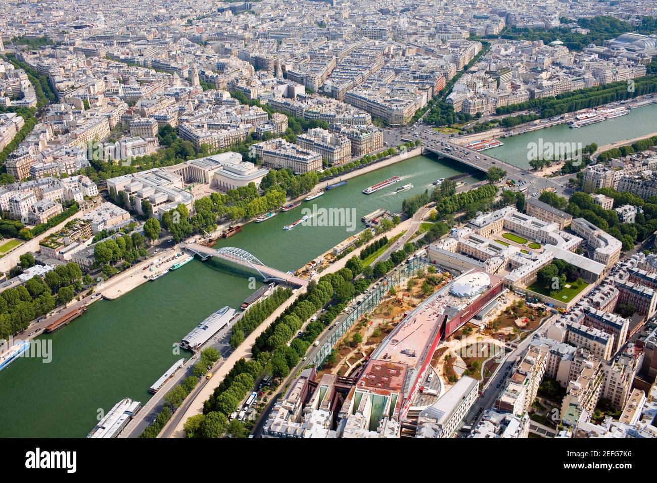 Aerial view of a river passing through a city, Seine River, Paris ...