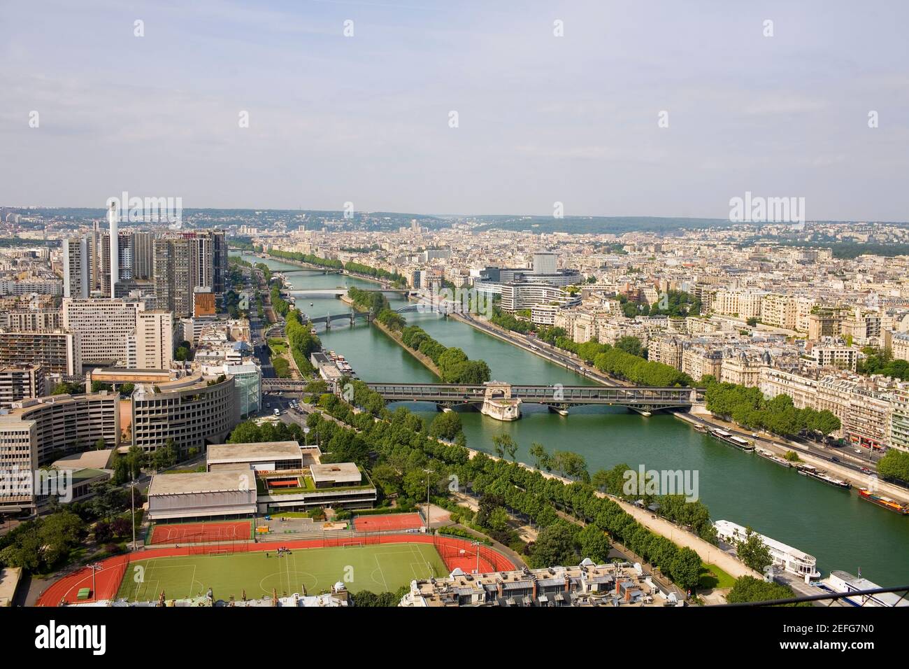 High angle view of a river passing through a city, Seine River, Paris ...
