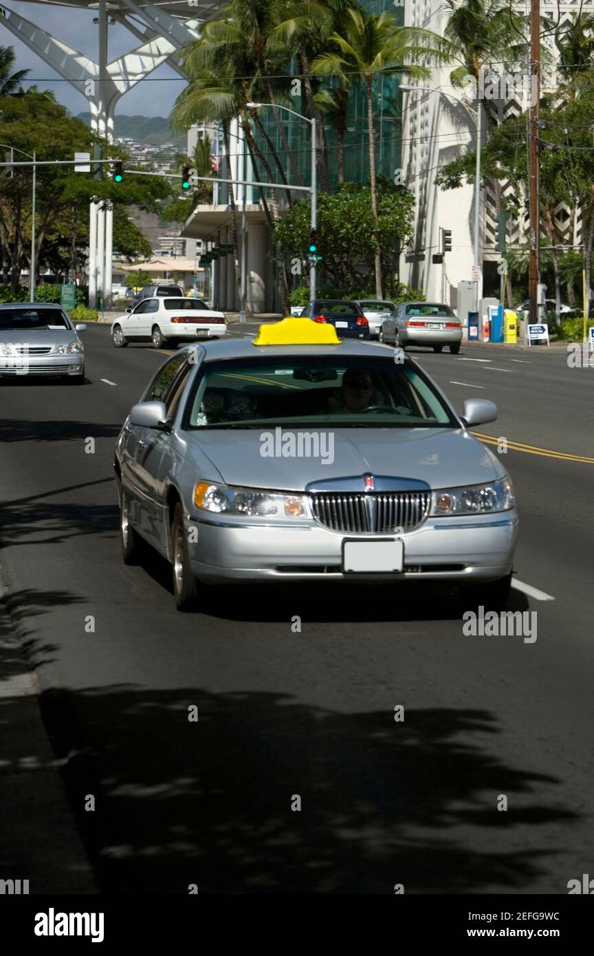 Taxi moving on the road, Honolulu, Oahu, Hawaii Islands, USA Stock ...