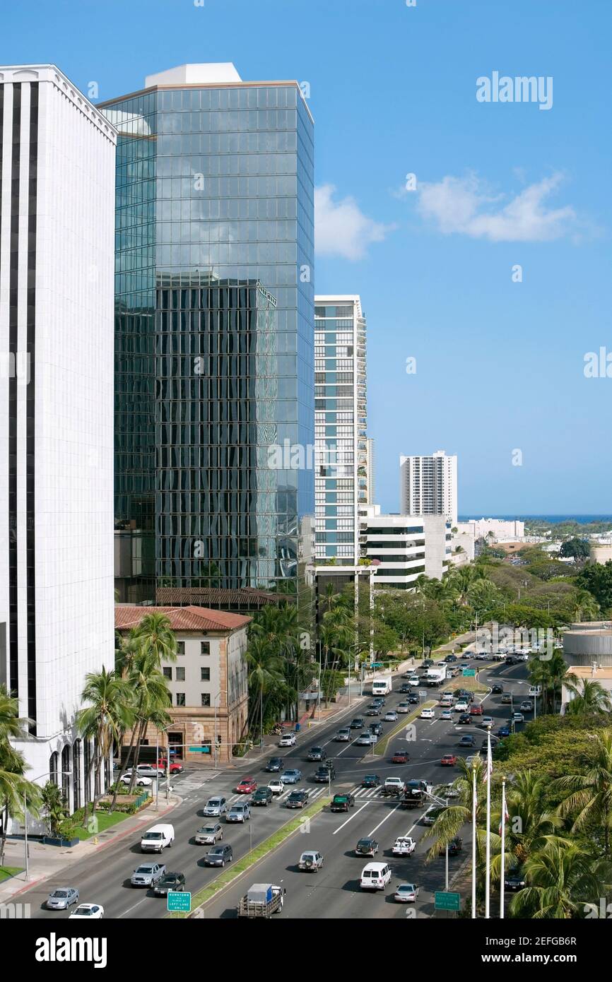 High angle view of traffic on the road, Honolulu, Oahu, Hawaii Islands ...