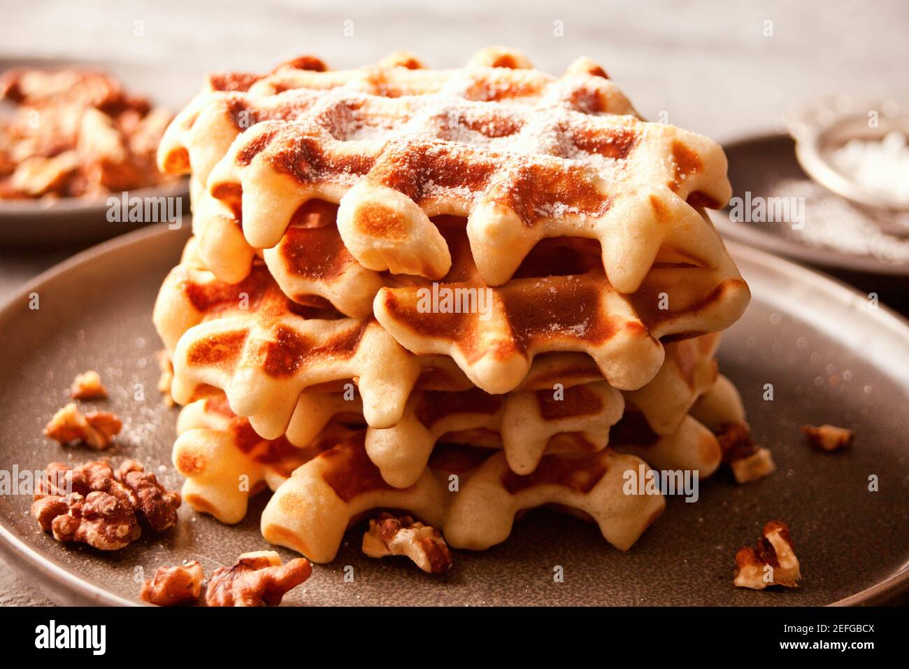 Stack of freshly homemade baked waffles on the plate Stock Photo - Alamy