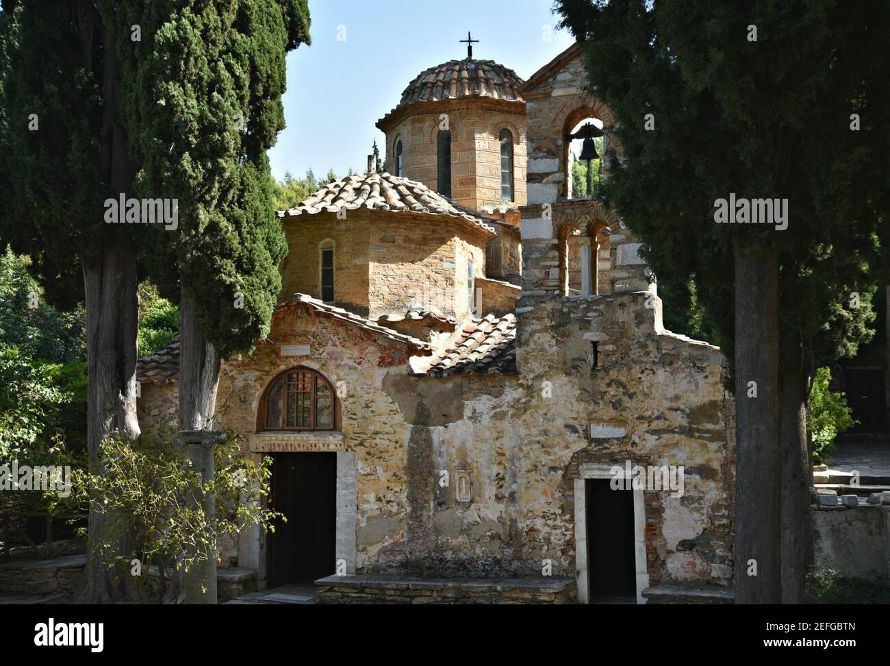 Exterior view of the historic Eastern Orthodox Basilica of Kaisariani ...