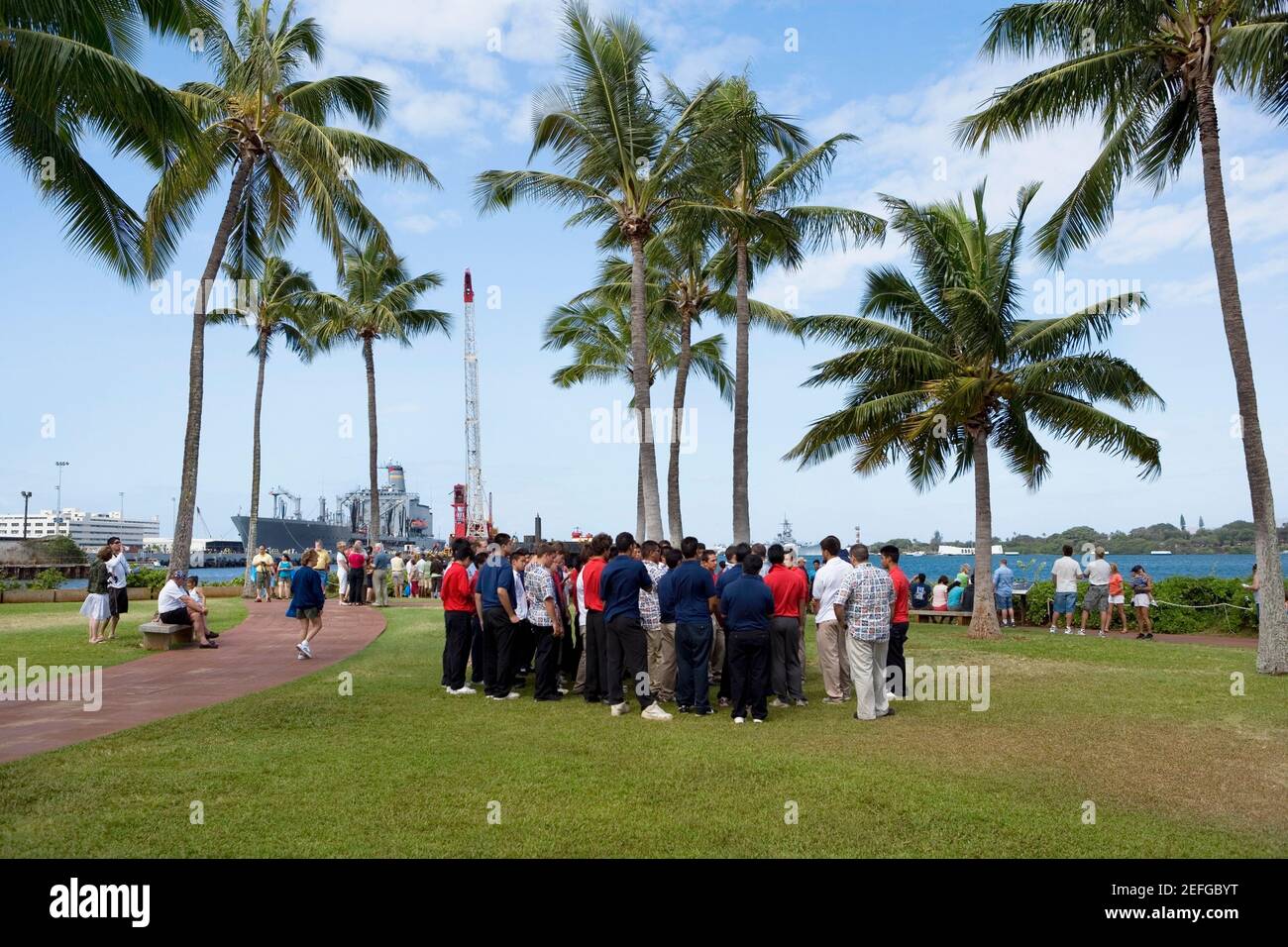 Group of people standing in a park, Pearl Harbor, Honolulu, Oahu ...