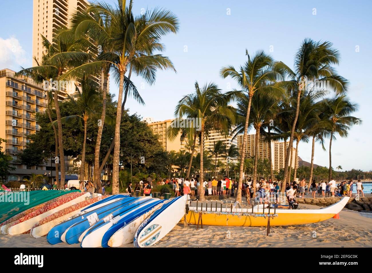 Boats on the beach, Waikiki Beach, Honolulu, Oahu, Hawaii Islands, USA ...