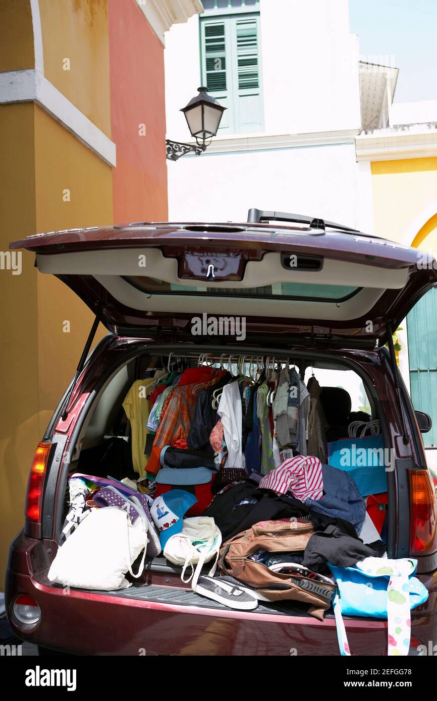 Clothes in a car trunk, Old San Juan, San Juan, Puerto Rico Stock Photo ...