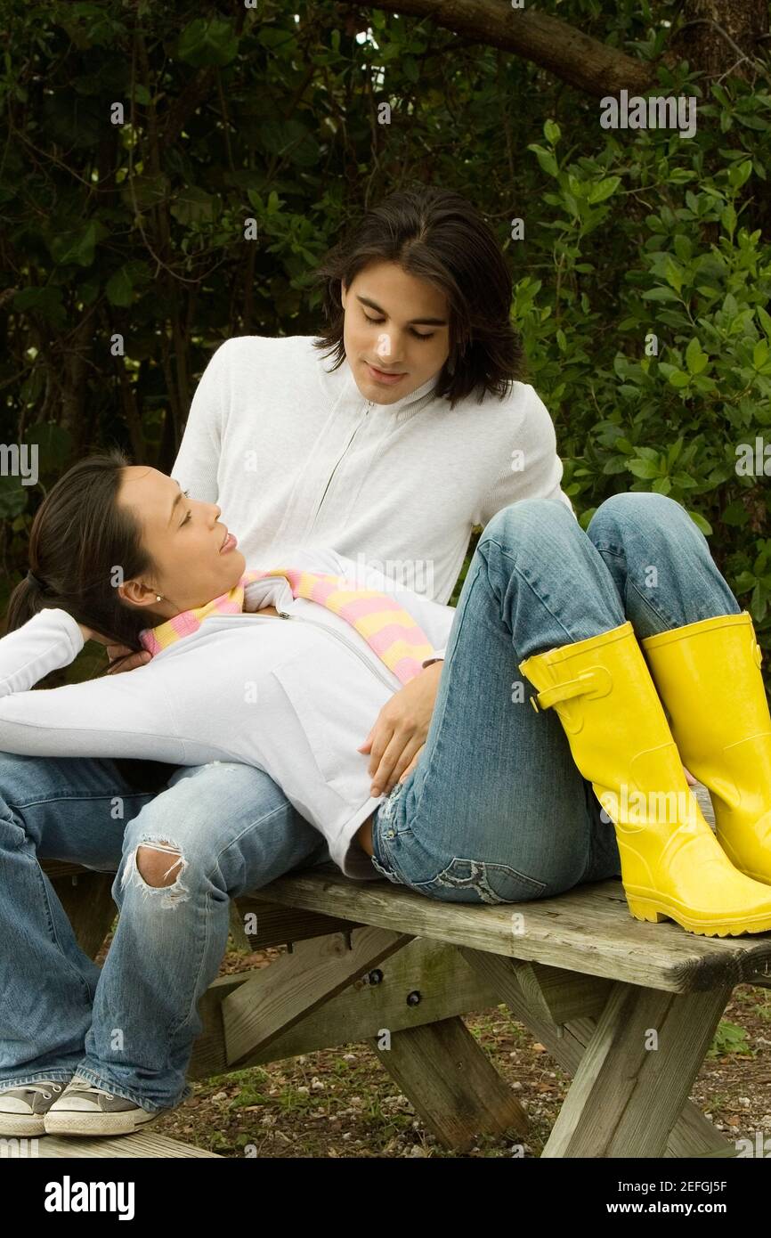 Man lying on lap of a woman hi-res stock photography and images - Alamy