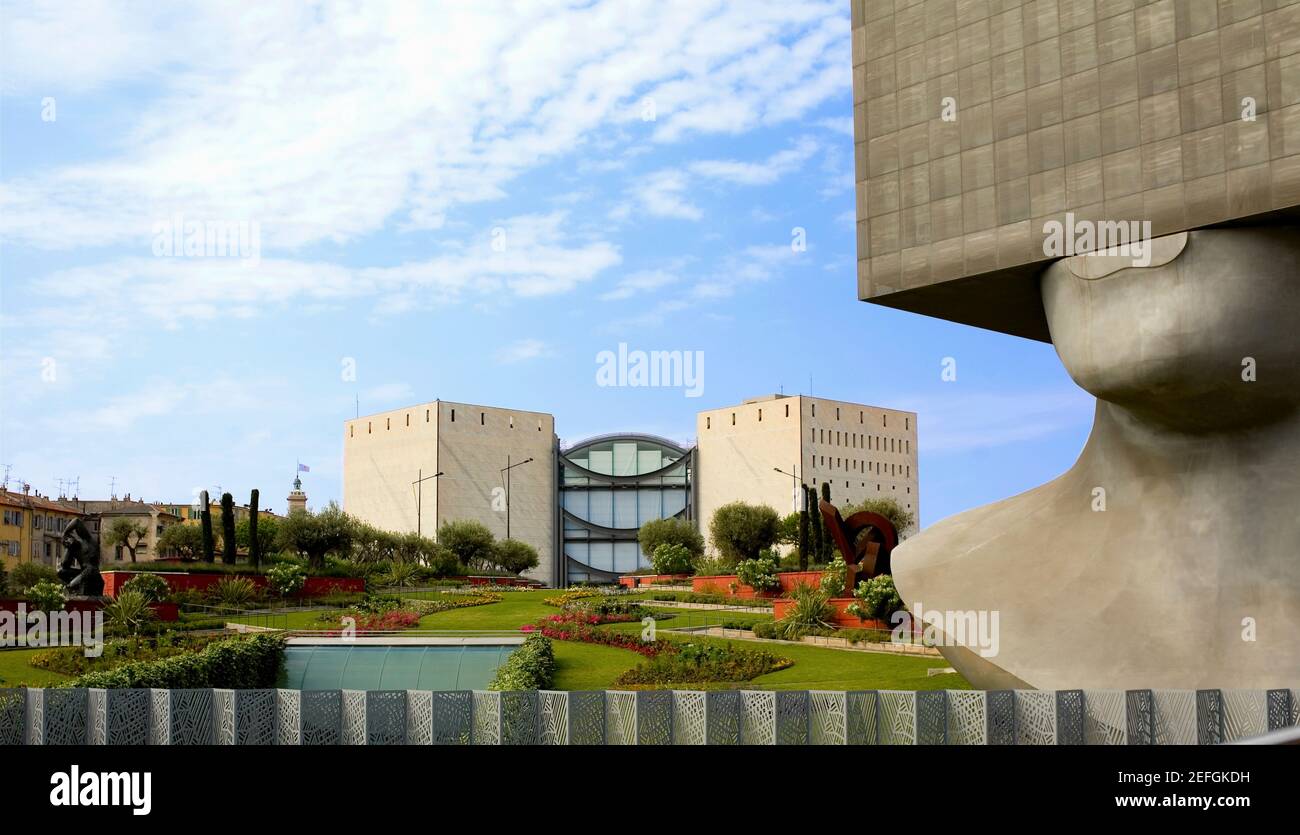 Sculpture in front of a building, Acropolis Conference Center, Nice ...