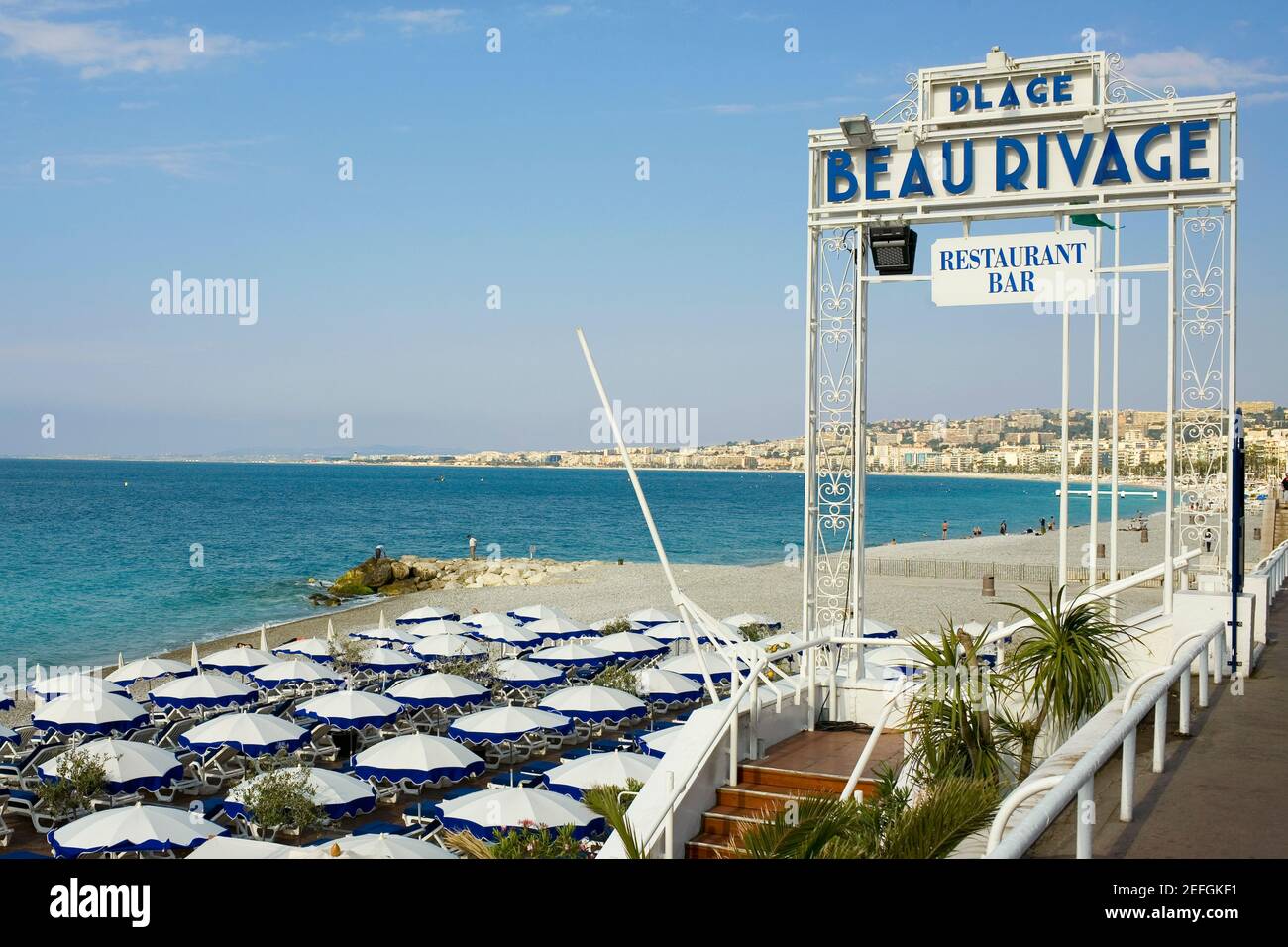 Information board at a restaurant on the beach, Nice, France Stock ...