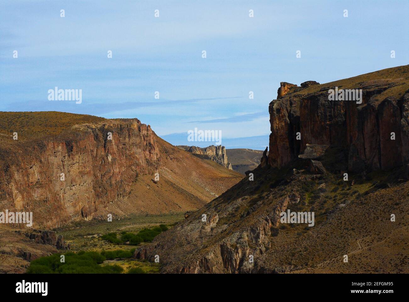 Rock formations on a landscape, Pinturas River, Patagonia, Argentina ...