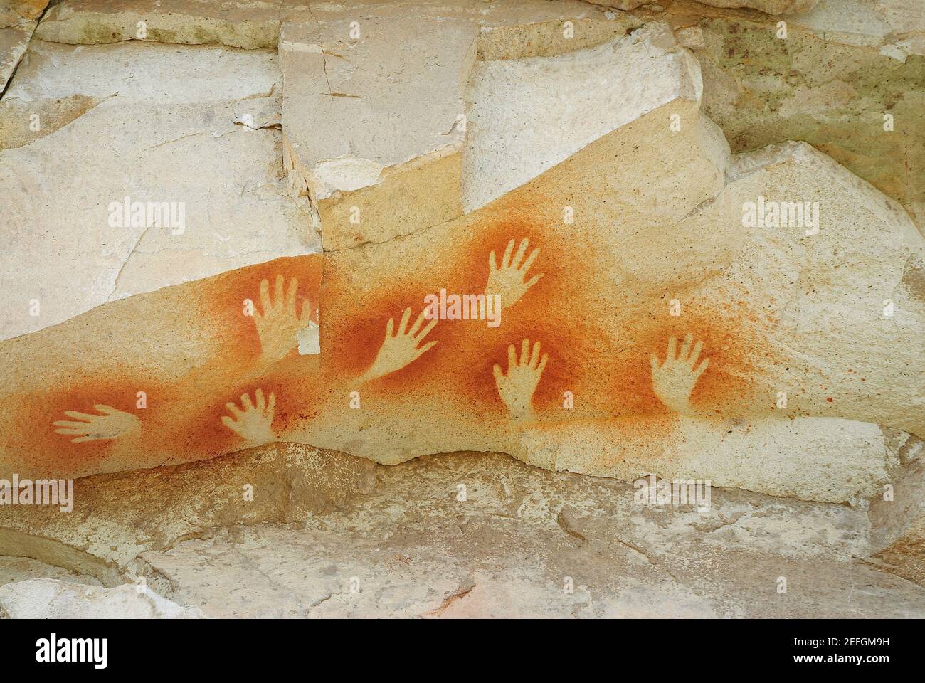 Hand signs on a rock, Cave of the Hands, Pinturas River, Patagonia ...