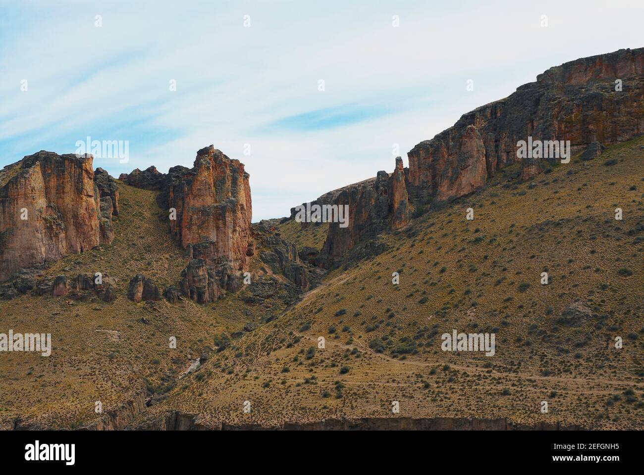 Rock formations on a landscape, Pinturas River, Patagonia, Argentina ...