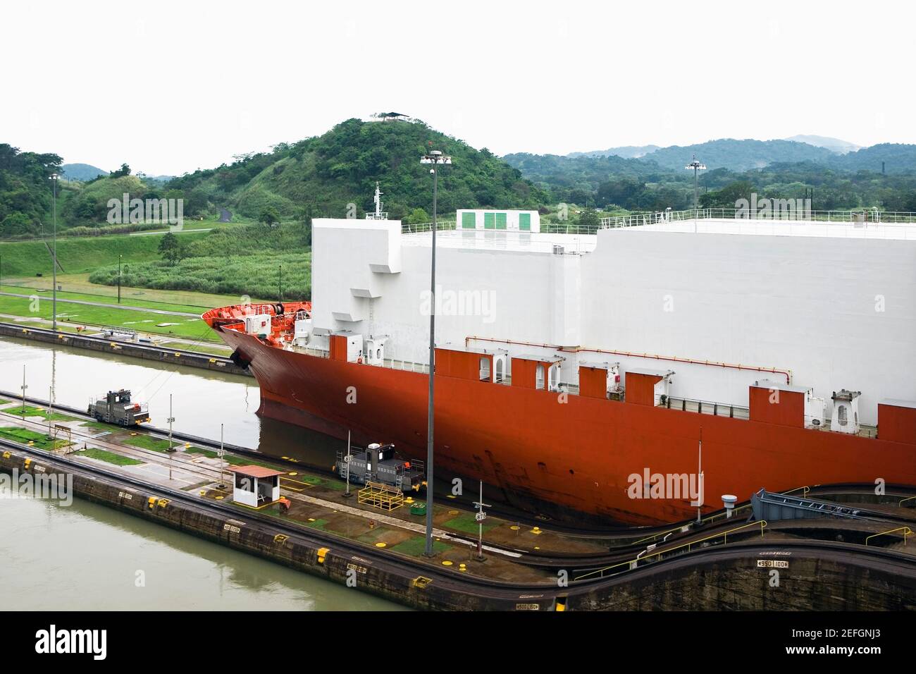 Container ship at a commercial dock, Panama Canal, Panama Stock Photo ...