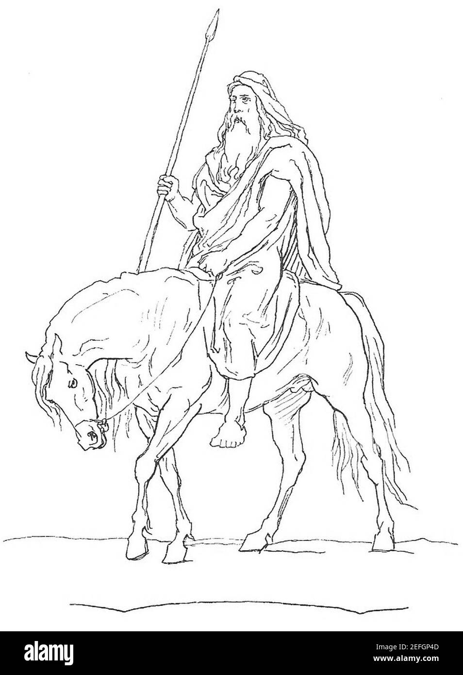 Odin holding Gungnir atop Sleipnir by Frølich Stock Photo - Alamy