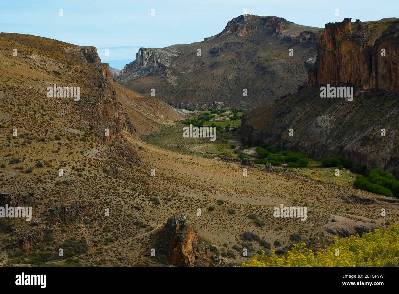 Rock formations on a landscape, Pinturas River, Patagonia, Argentina ...