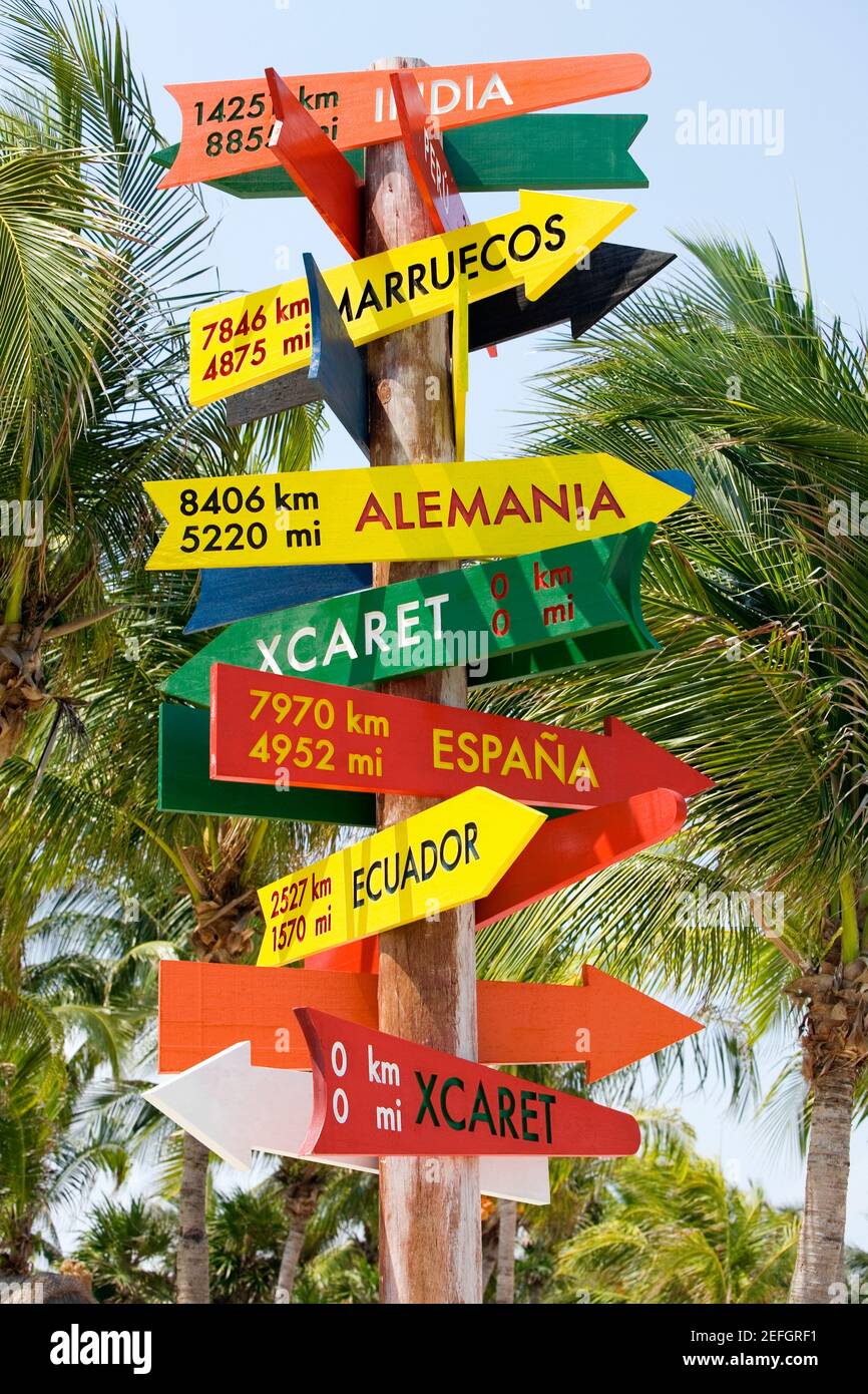 Low angle view of a signboard, Cancun, Mexico Stock Photo - Alamy