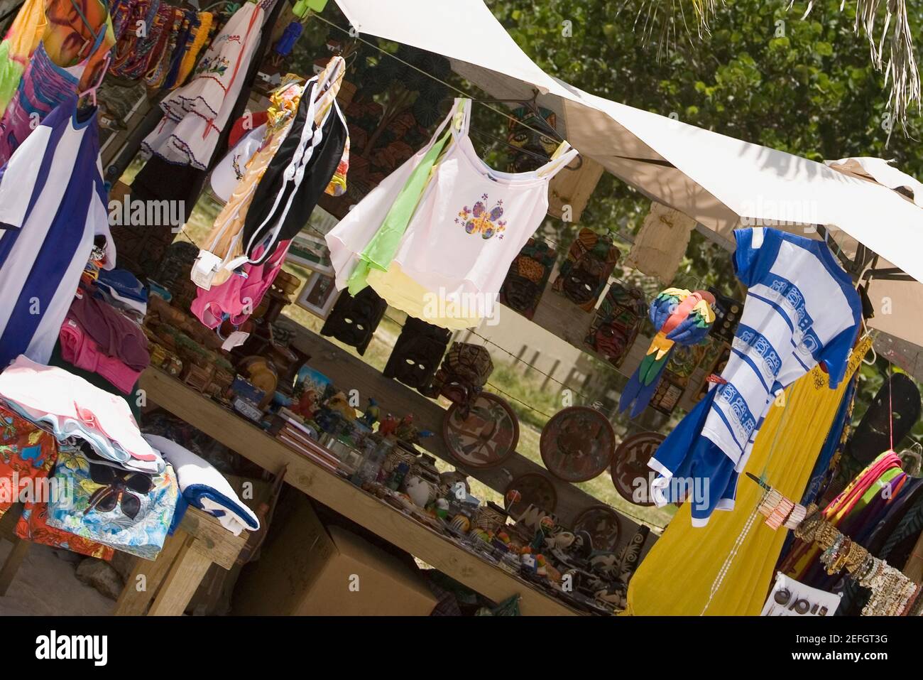 Market stall on the beach, West Bay Beach, Roatan, Bay Islands ...