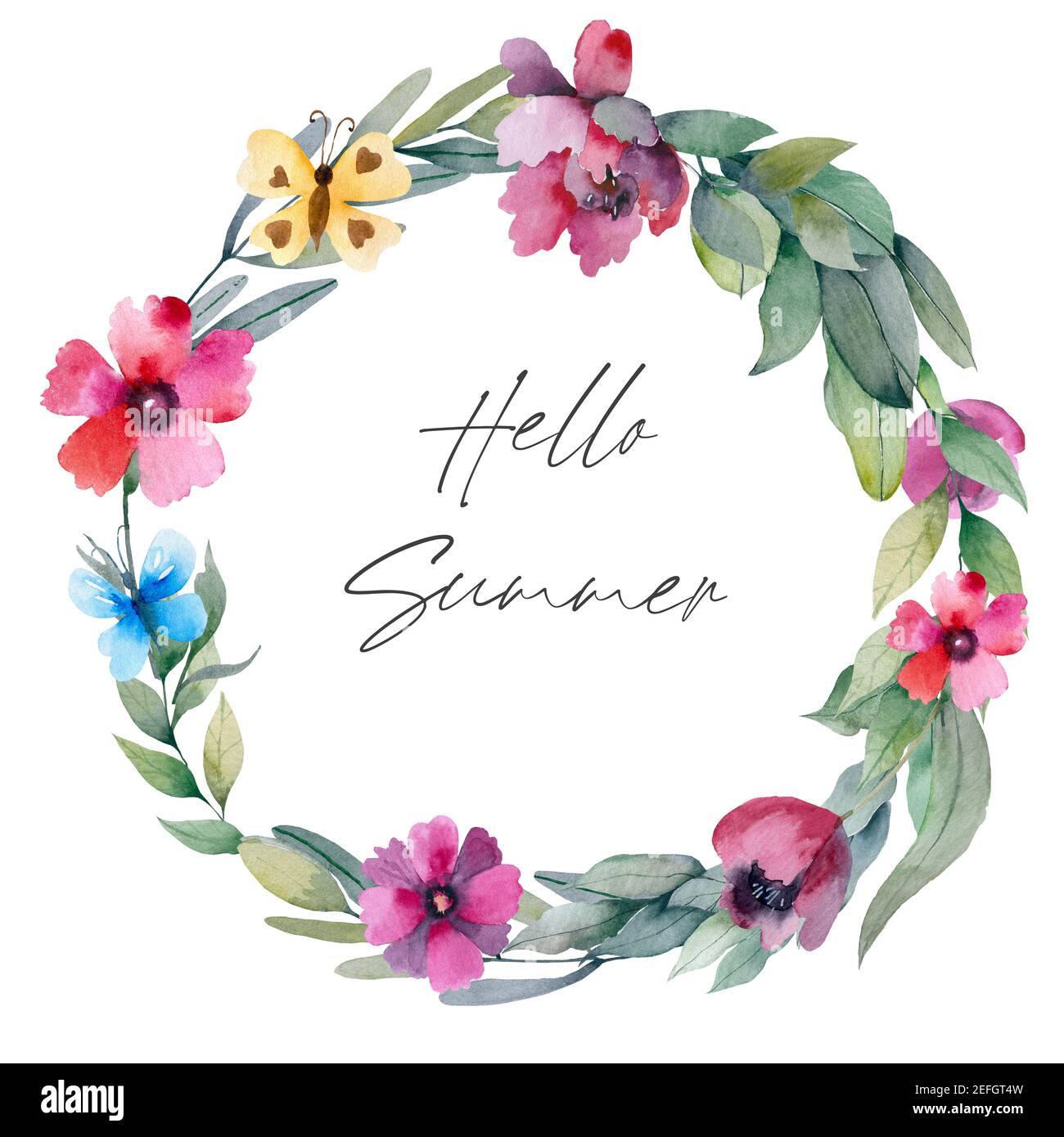 Hello Summer, modern hand drawn lettering. Handwritten inscriptions for ...
