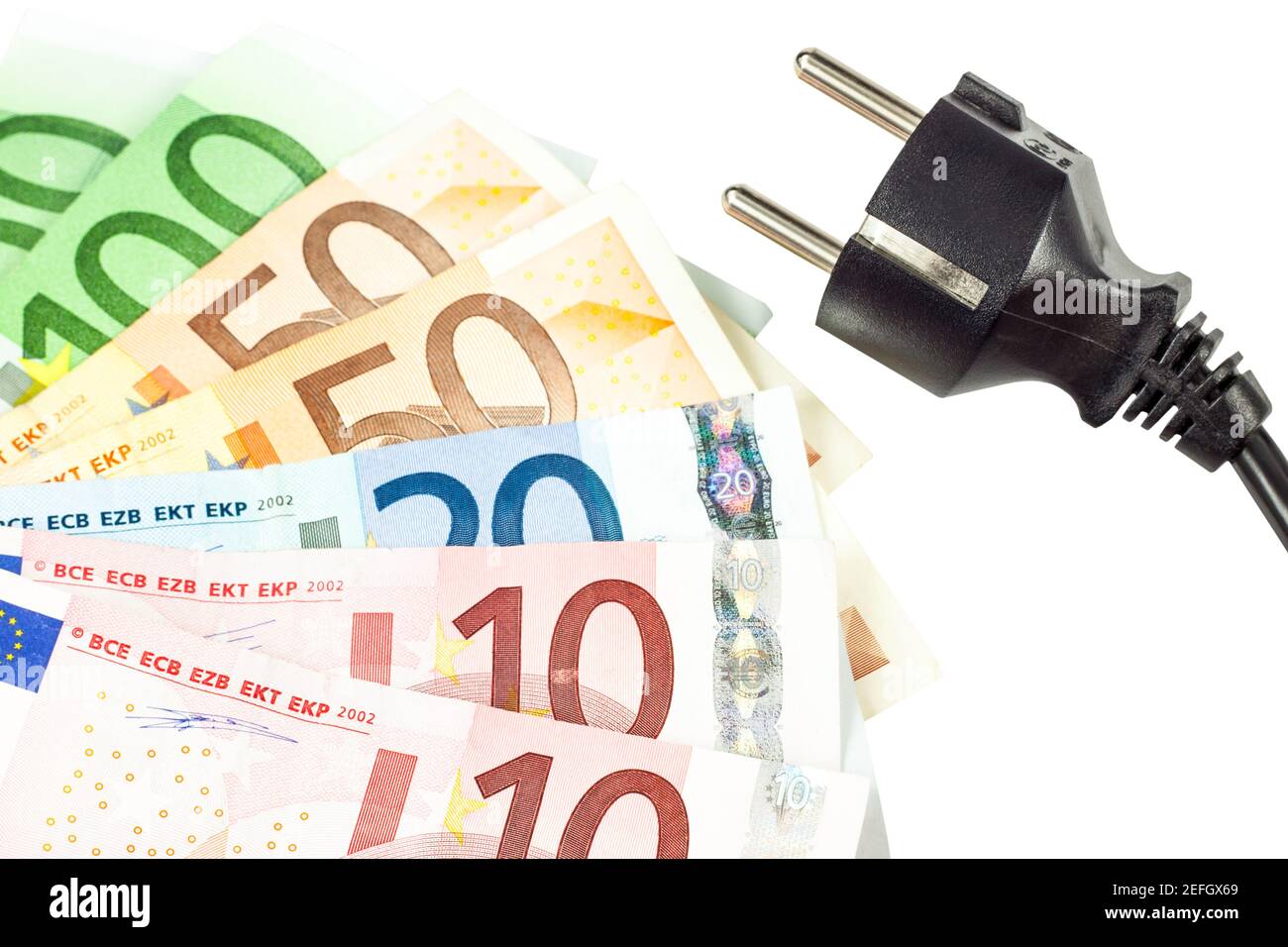 Conceptual image of expensive energy in Europe. Power cord and euro ...