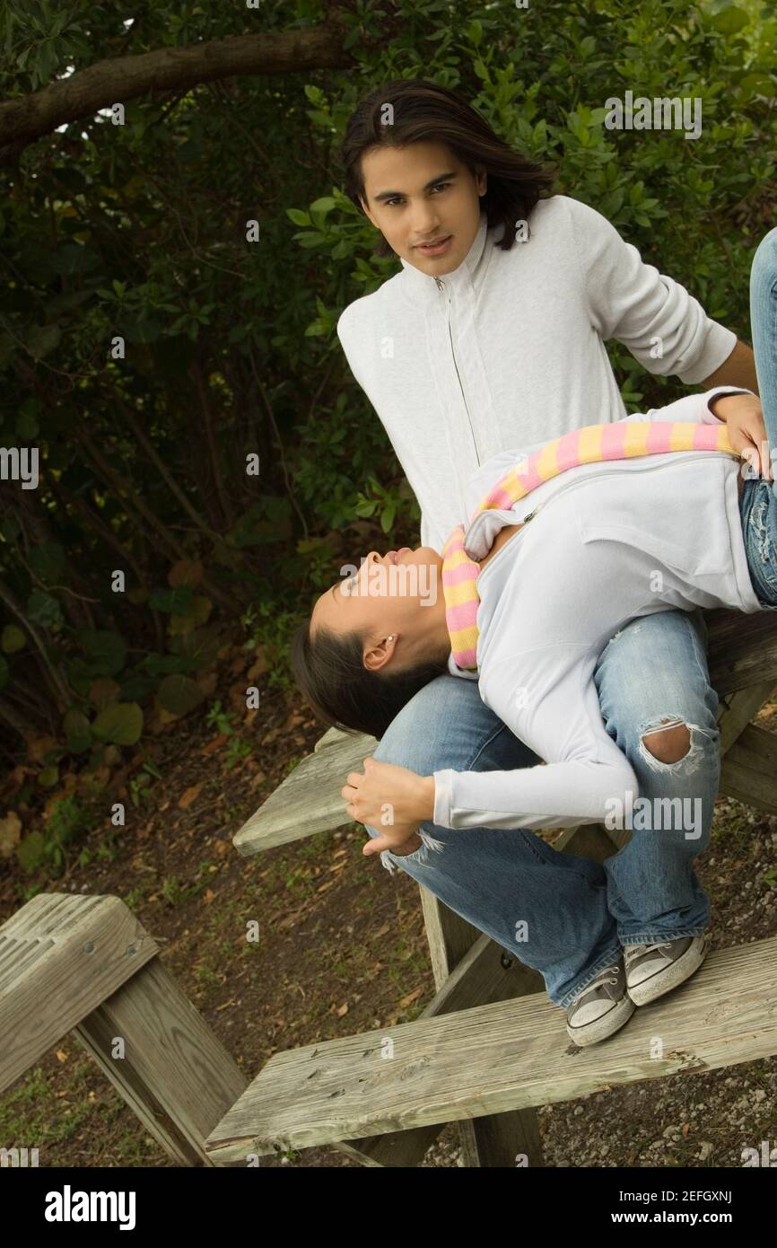 Man lying on lap of a woman hi-res stock photography and images - Alamy