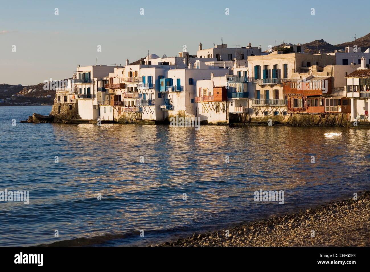 Buildings at the waterfront, Mykonos Town, Mykonos, Cyclades Islands ...