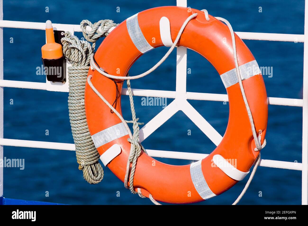 Life belt tied on the railing of a boat, Athens, Greece Stock Photo - Alamy