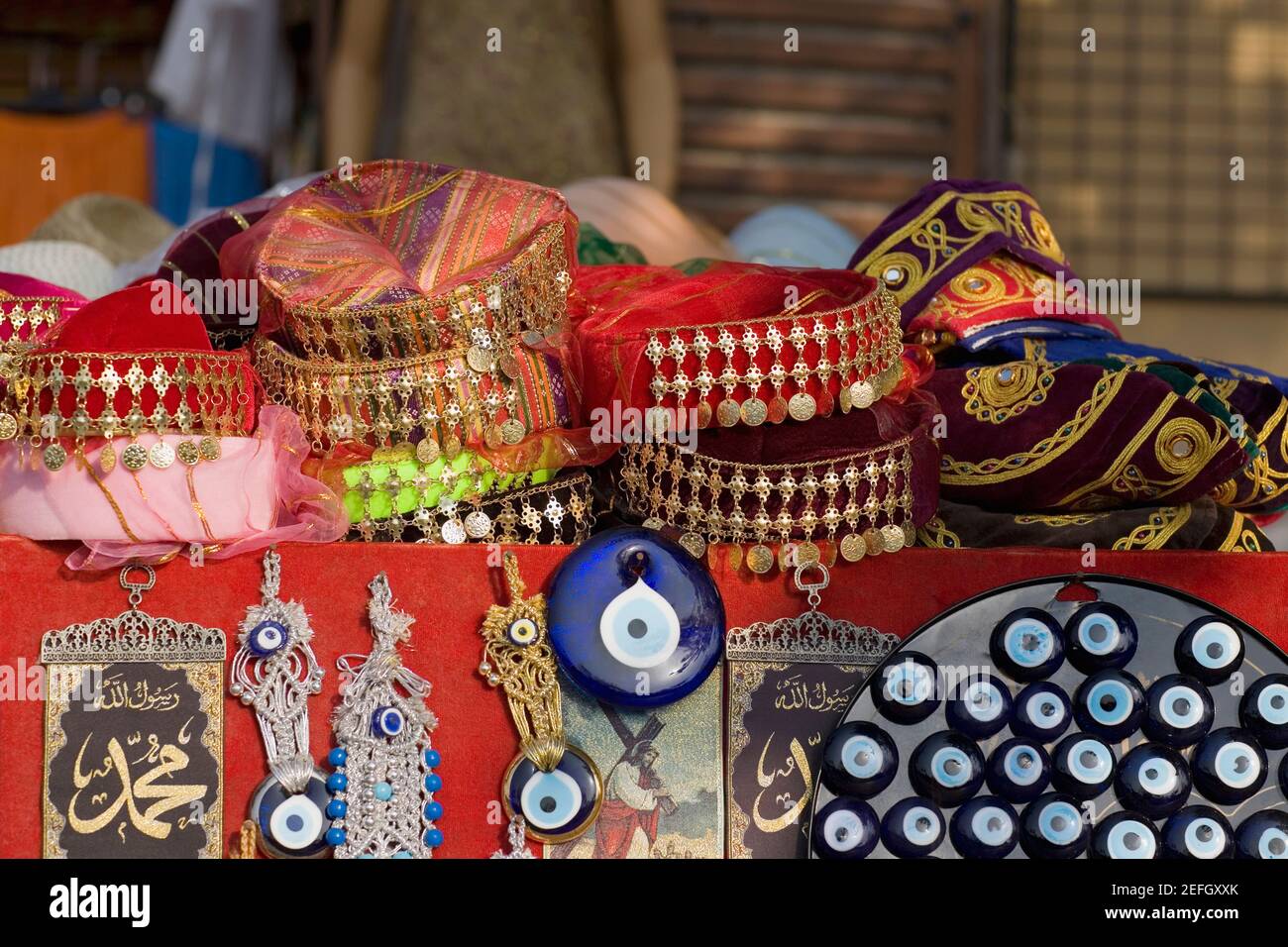 Ornate Turkish caps in a store, Istanbul, Turkey Stock Photo - Alamy