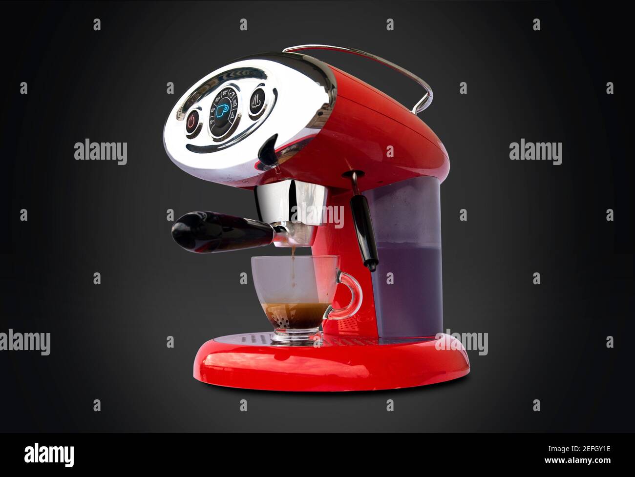 Red Espresso coffee machine isolated on black background Stock Photo ...