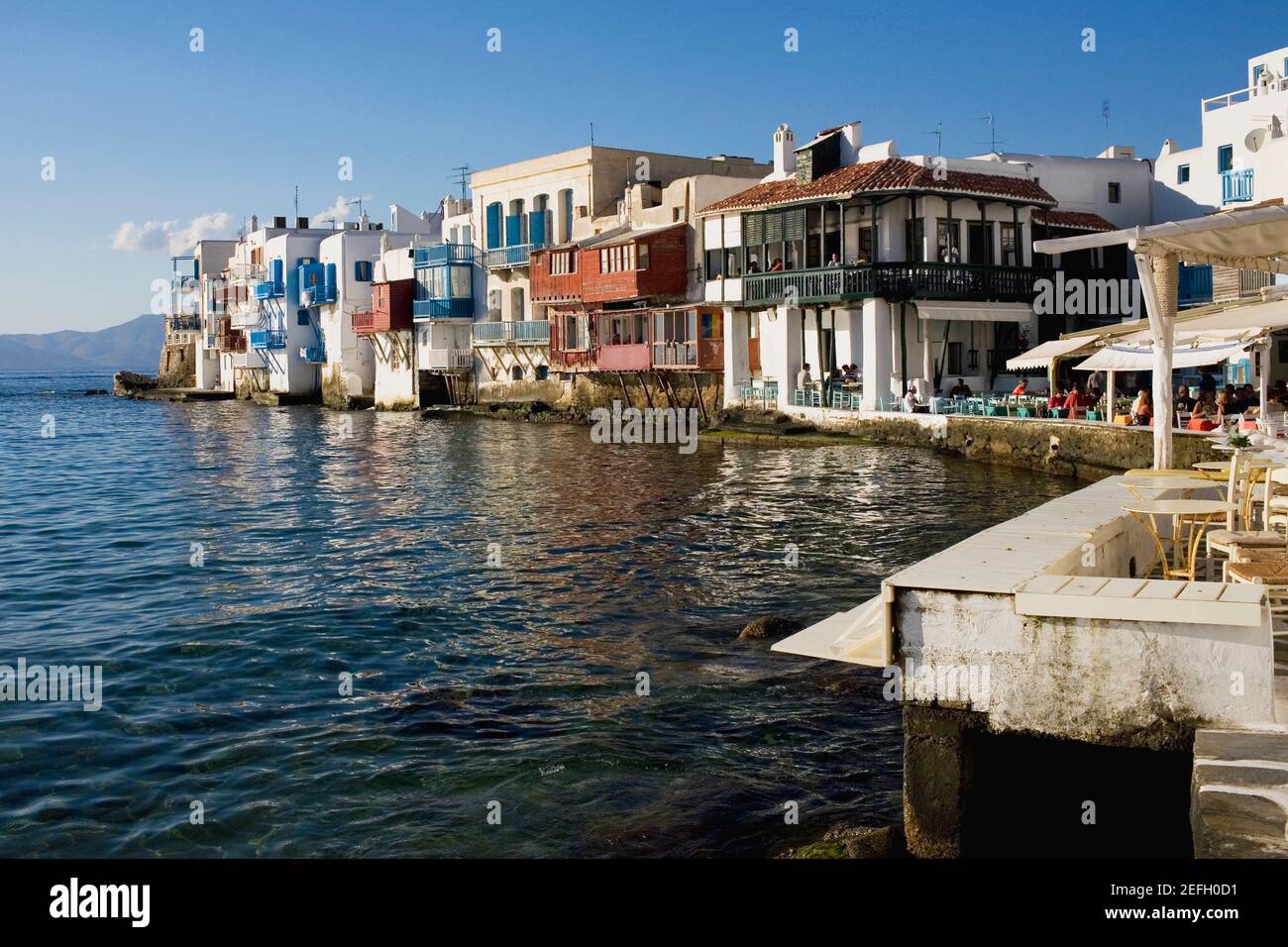 Buildings at the waterfront, Mykonos, Cyclades Islands, Greece Stock ...