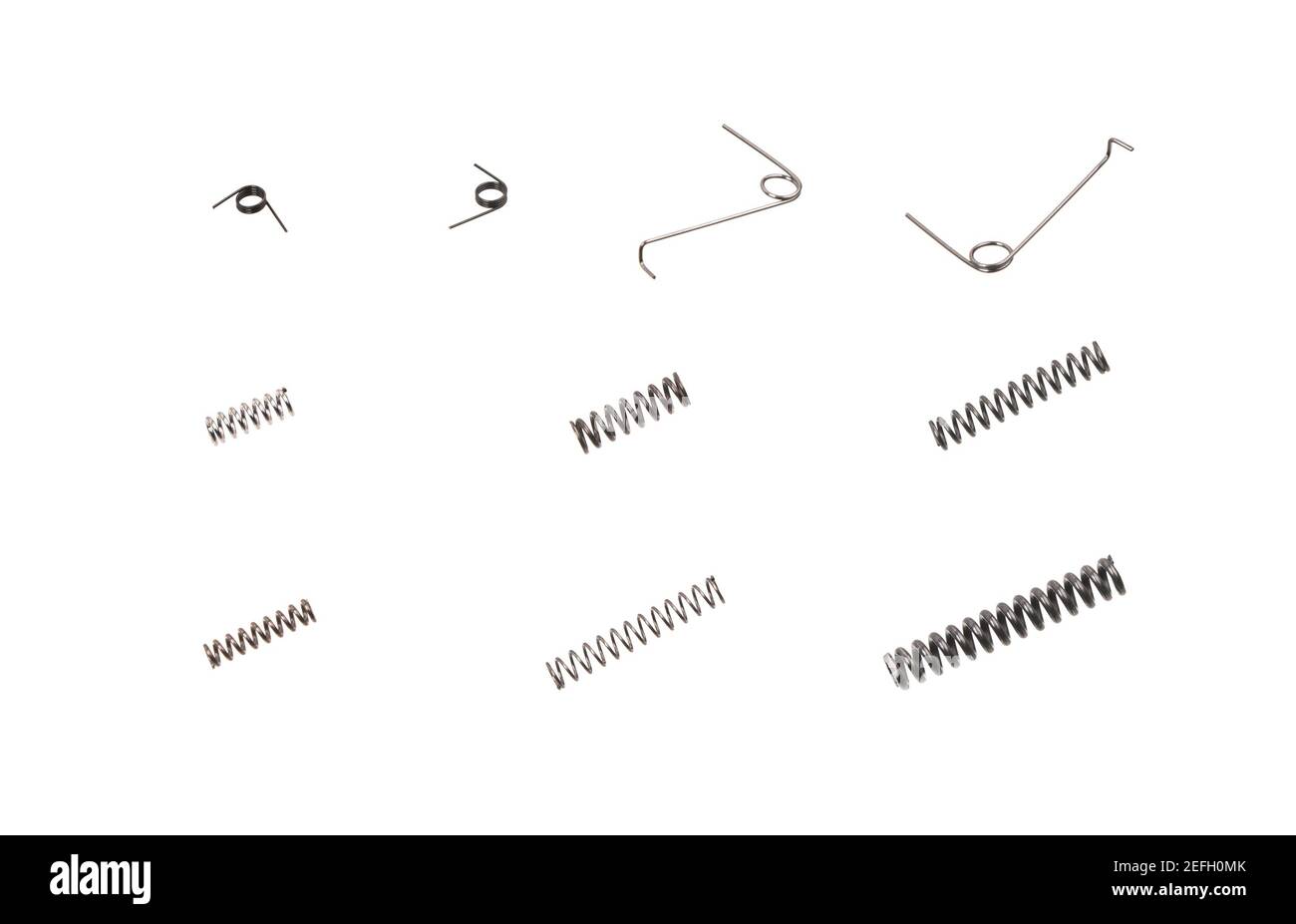 A variety of metal springs isolate on a white background. Parts of ...