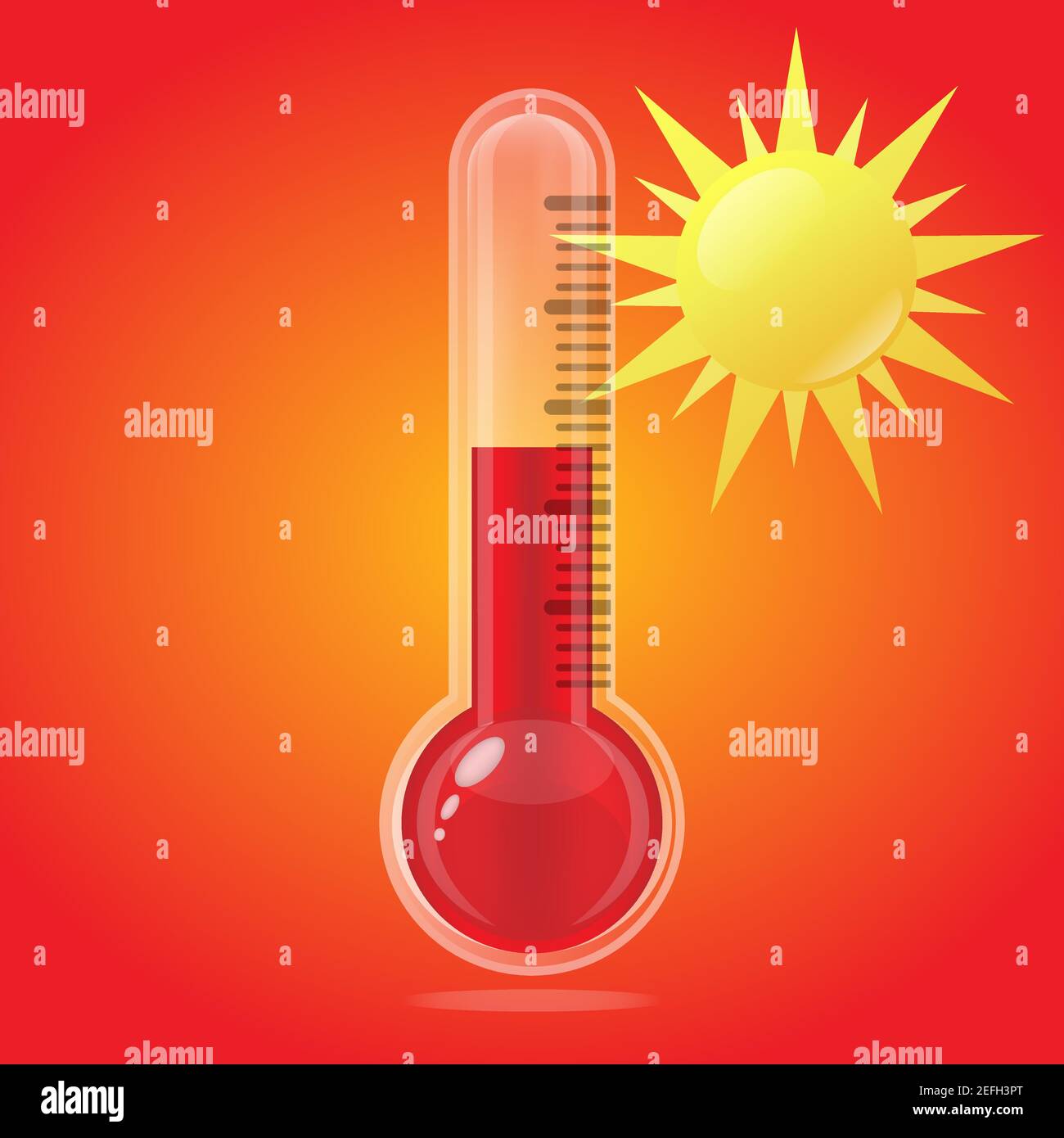 Thermometer with sun graphic icon. Thermometer with hot weather sign ...