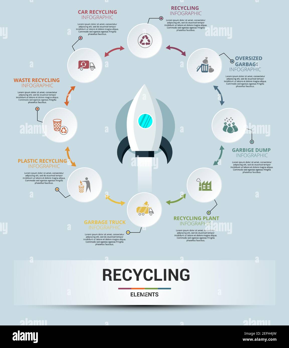Infographic Recycling template. Icons in different colors. Include ...