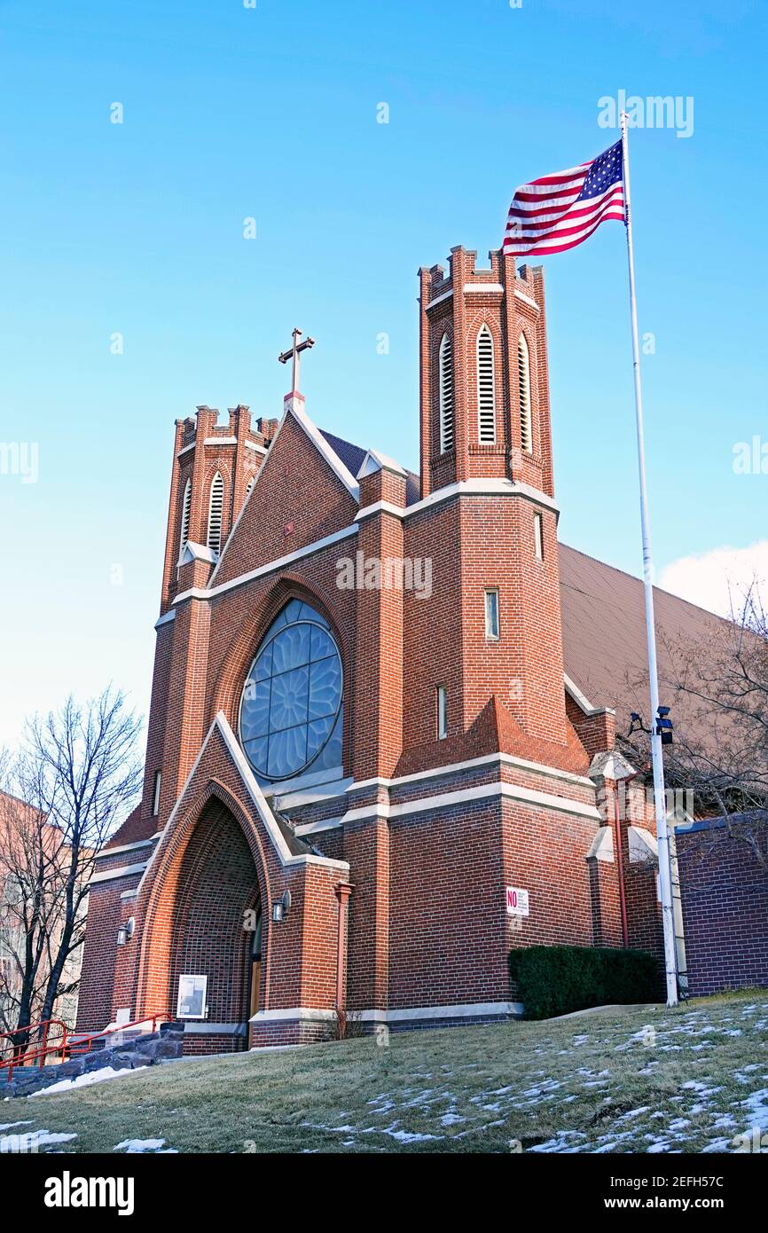 A frontal view of the historic Catholic church, St. Francis of Assisi ...