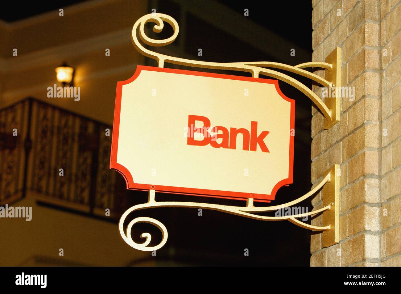 Close-up of a bank signboard mounted on the wall of a building Stock ...
